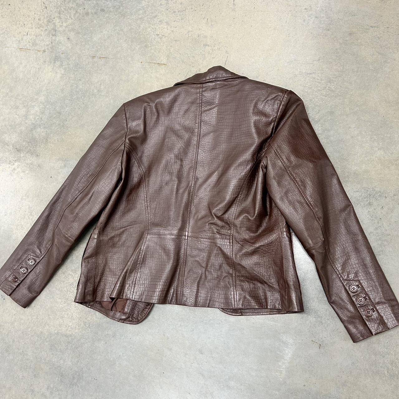 Brown genuine leather jacket with lapel neck size... - Depop