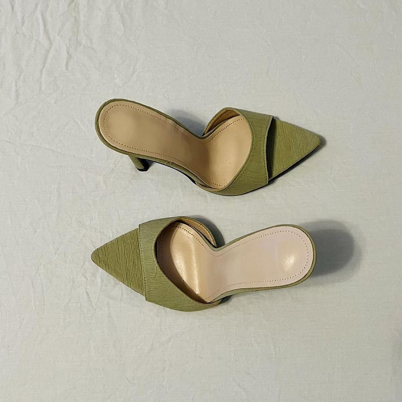 Olive Green Pointed/Open High Heels with Texture •... - Depop