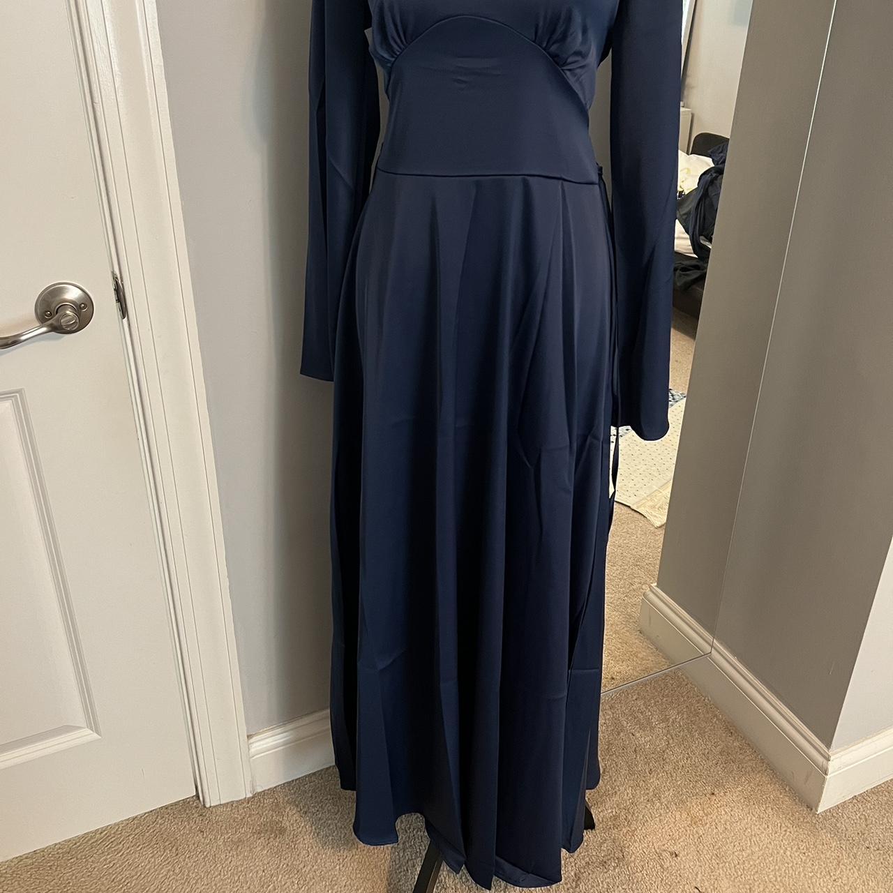 Deep Ocean Blue Elegant Satin Maxi Back-Tie... - Depop