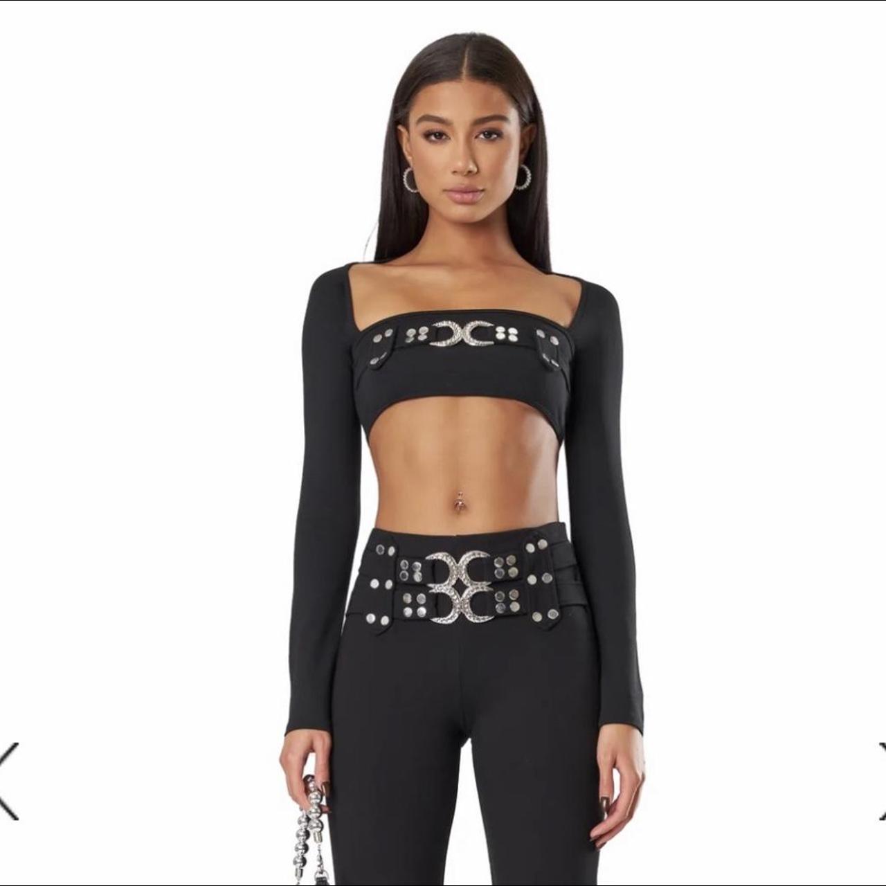 The Kript long sleeve top black with silver buckle... - Depop