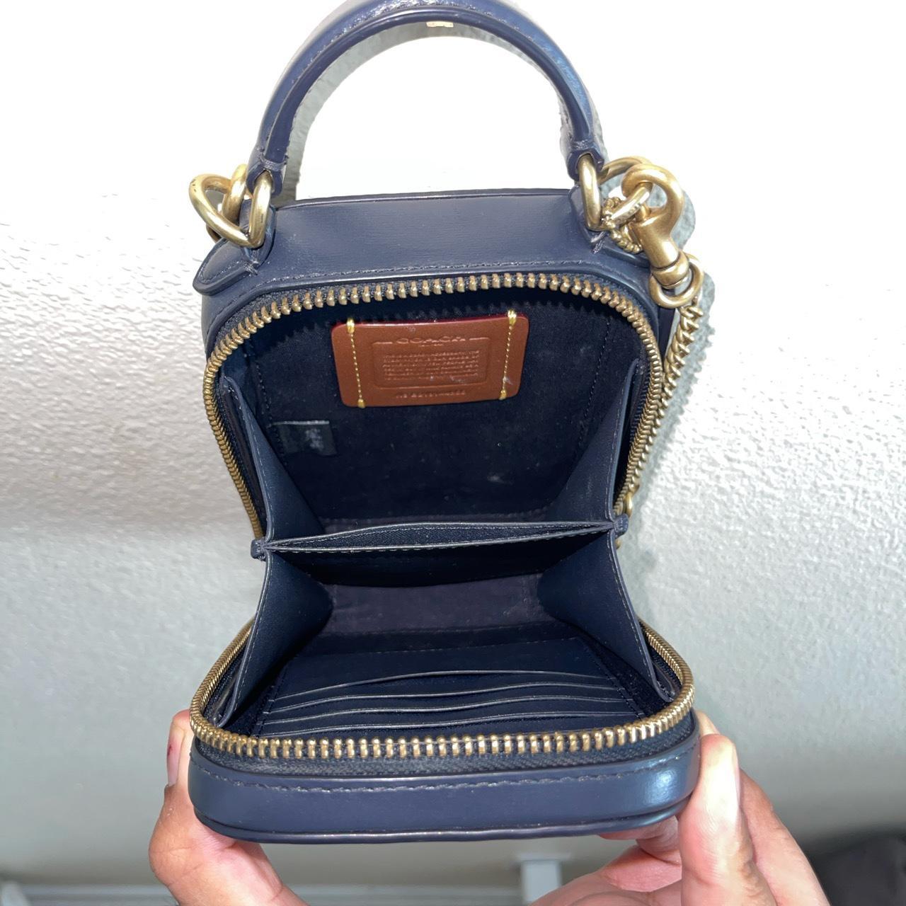 Coach Leather Navy Camera Bag with Gold Chain #coach... - Depop