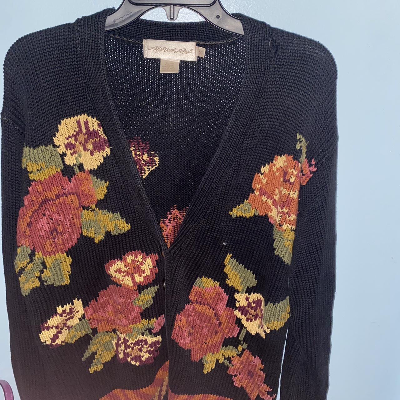 Vintage black floral cardigan. Perfect for fall.... - Depop