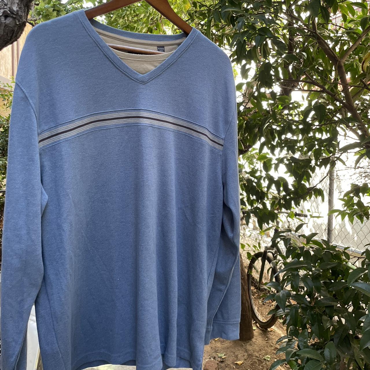 Arrow Men’s Baby Blue Sweater with Design - Depop