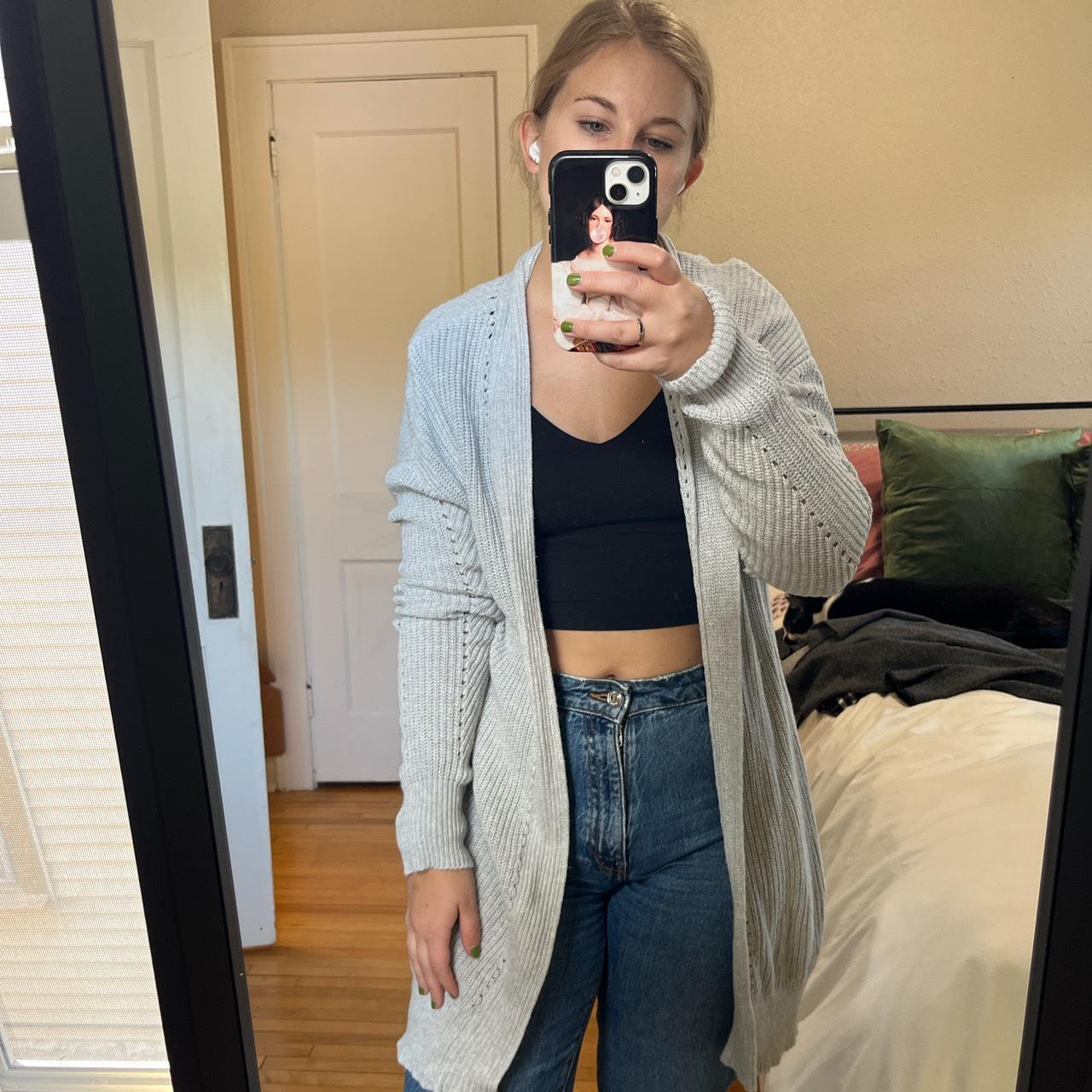 Long gray BP cotton cardigan. Thigh-length on me... - Depop