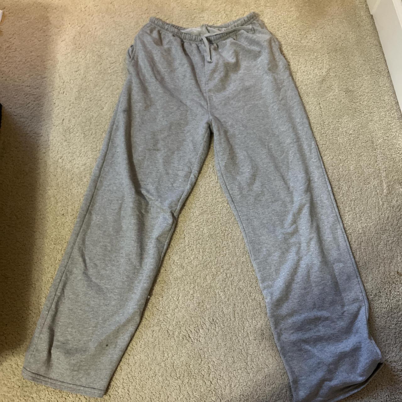 grey wideleg sweatpants, with drawstring - Depop