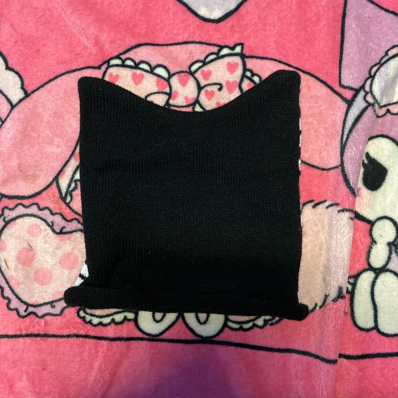 y2k black & white striped bunny eared beanie 🐰... - Depop