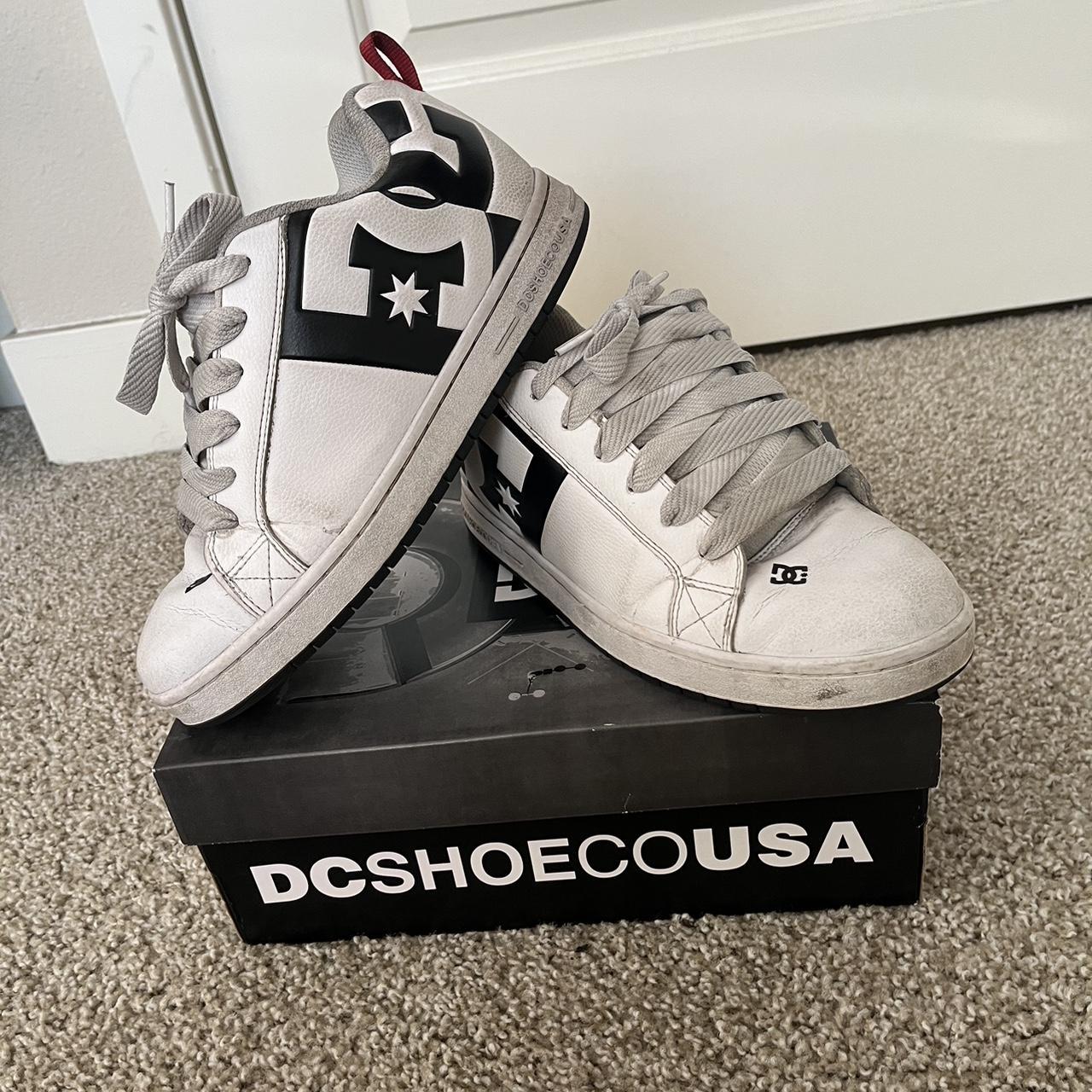 DC Shoes white and black a little dirty can be... - Depop