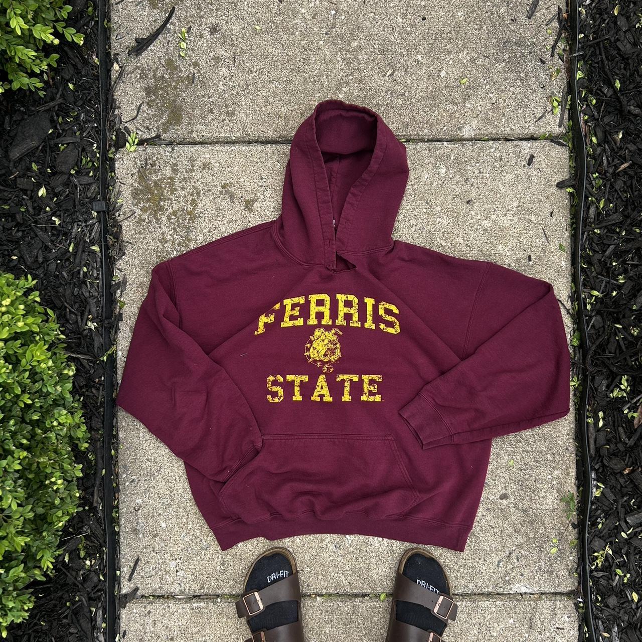 Vintage Ferris State hoodie super nice maroon color... - Depop