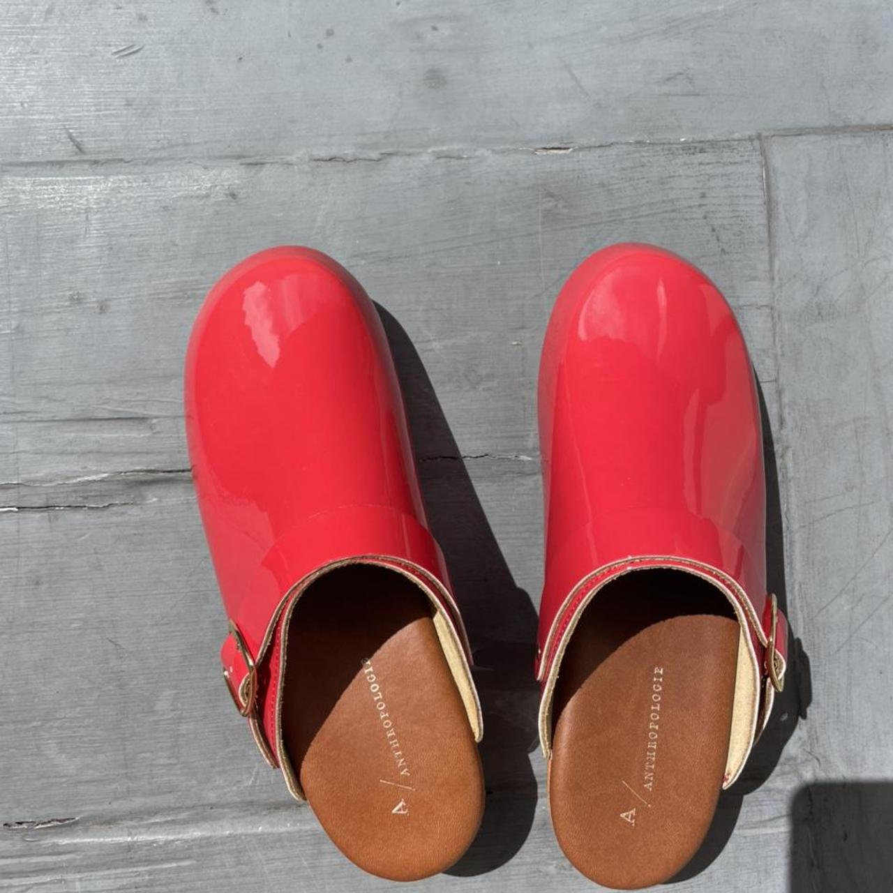 Cutie Anthropologie patent leather red clog mules!... - Depop