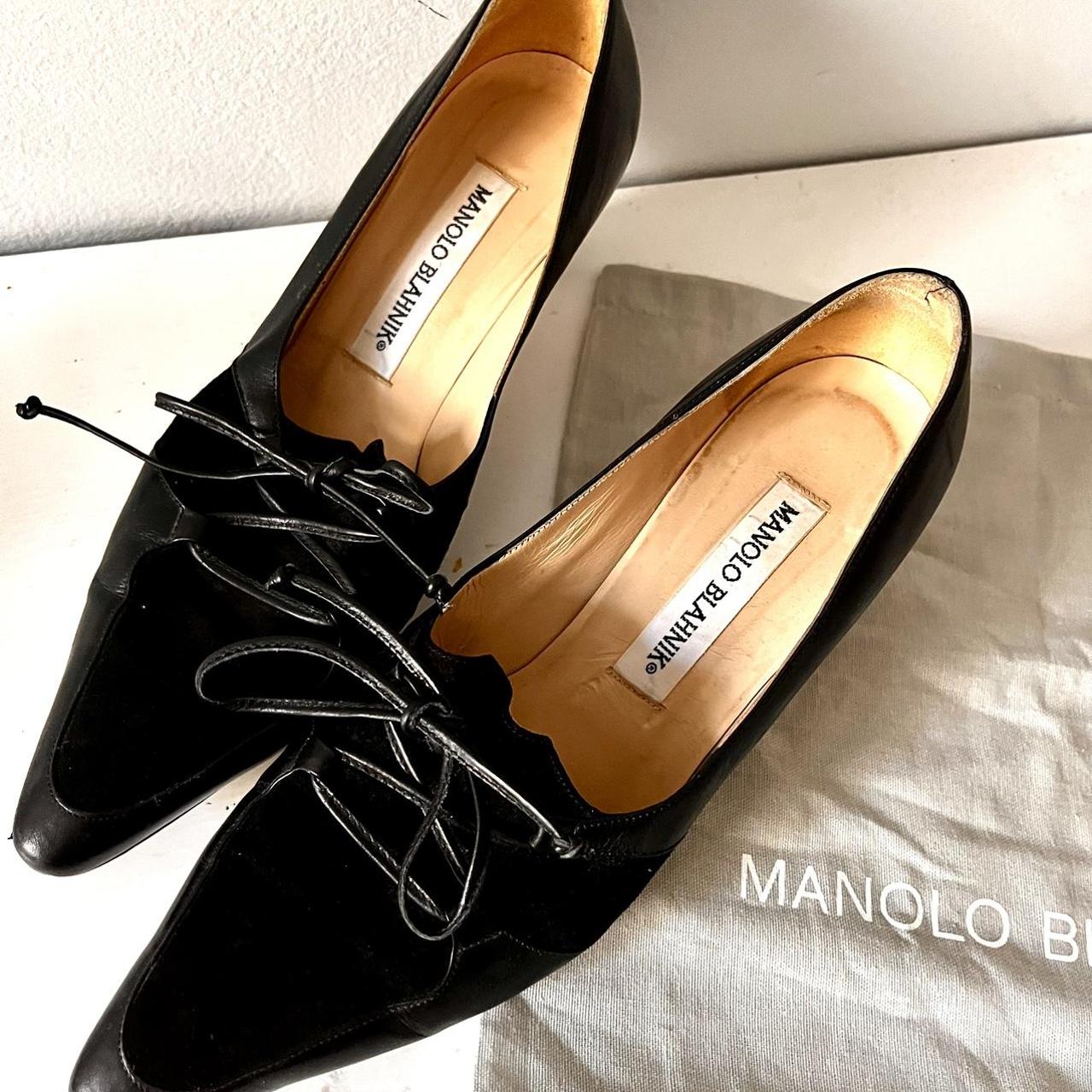 Manolo Blahnik pointed toe kitten heels, 90s laced... - Depop