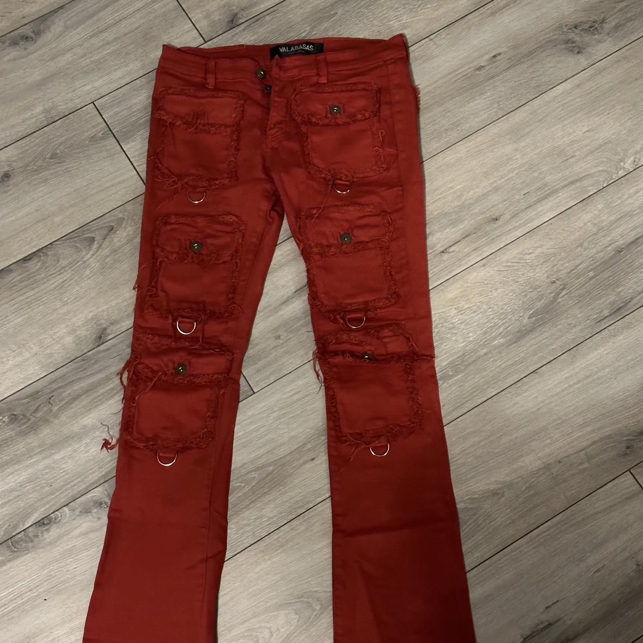 Size 32 Valabasas red stack pants (chains included) - Depop