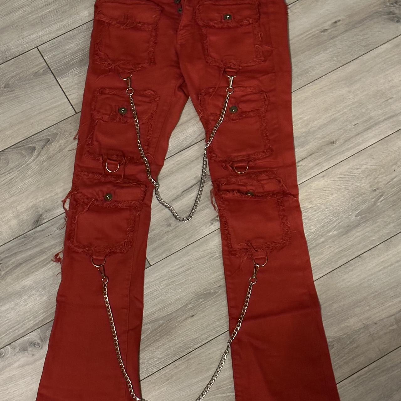 Size 32 Valabasas red stack pants (chains included) - Depop
