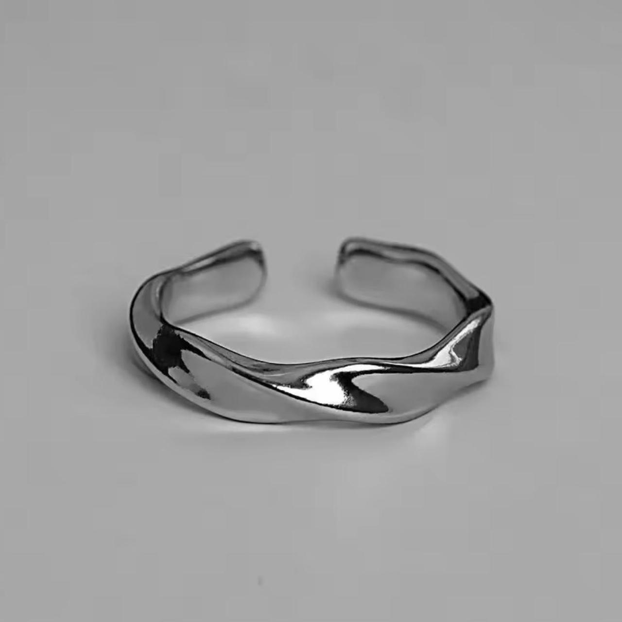Unisex Adjustable Silver Waves Ring High... - Depop