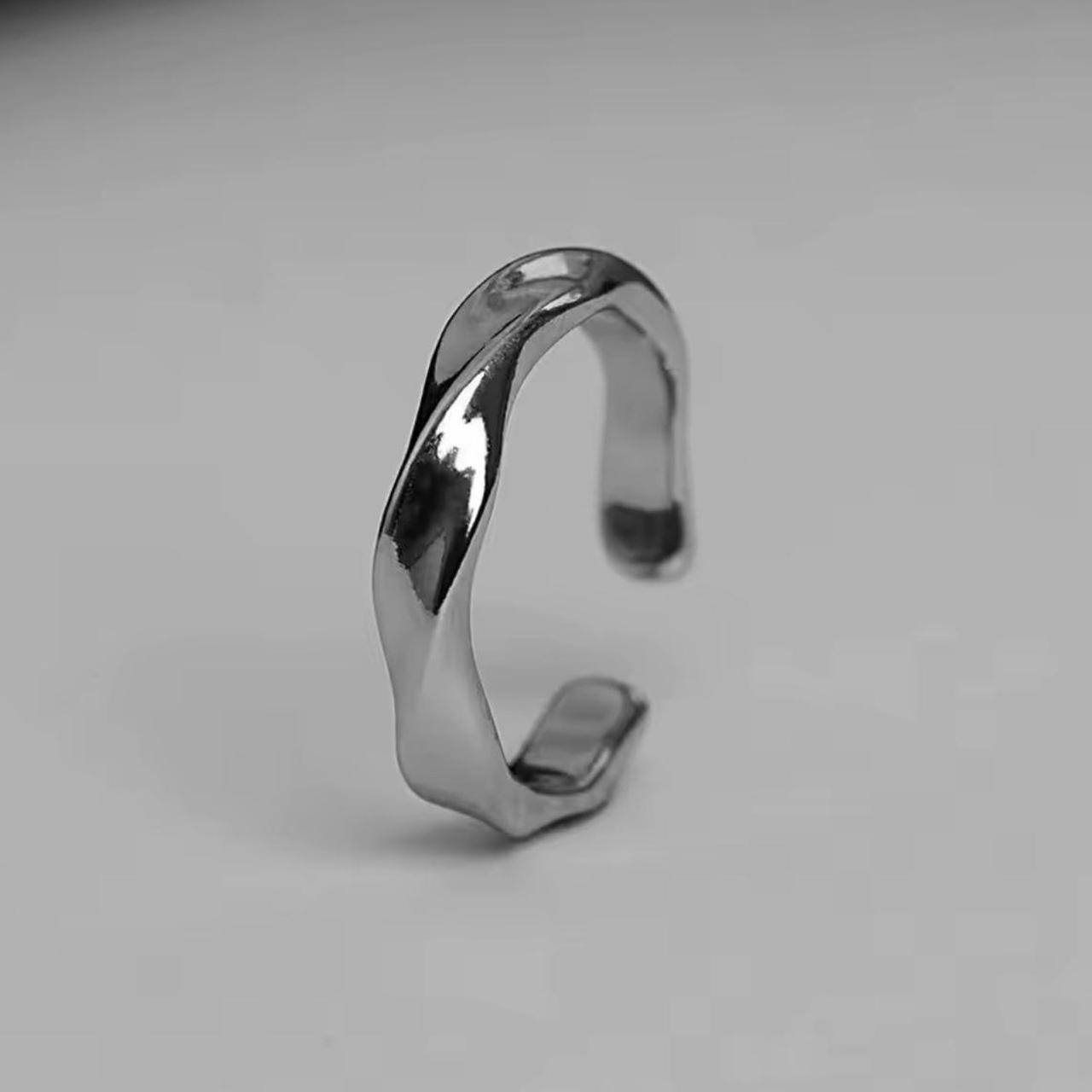 Unisex Adjustable Silver Waves Ring High... - Depop