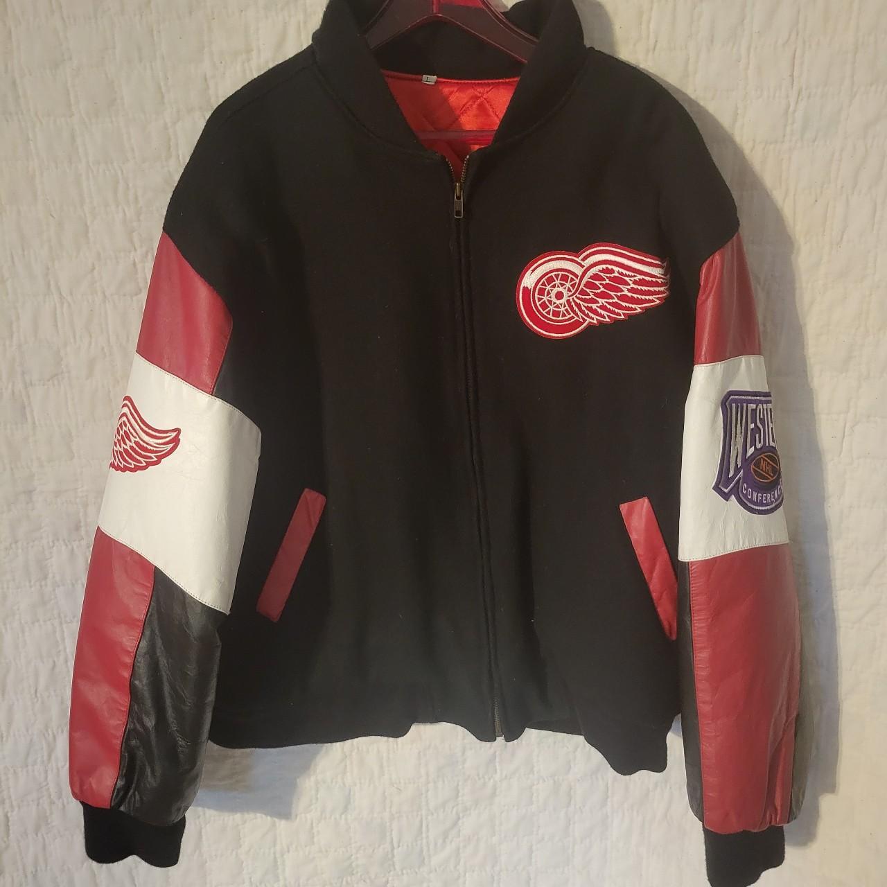 Vintage Red Wings Leather Jacket 1995 Western... - Depop