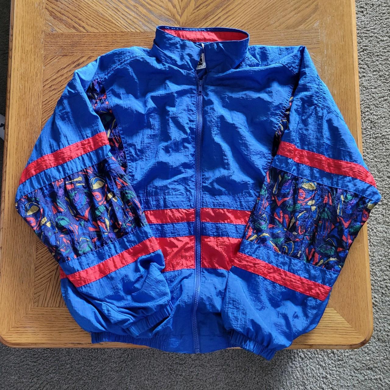 1980s Funky Color Abstract Design Zip-up Wind... - Depop