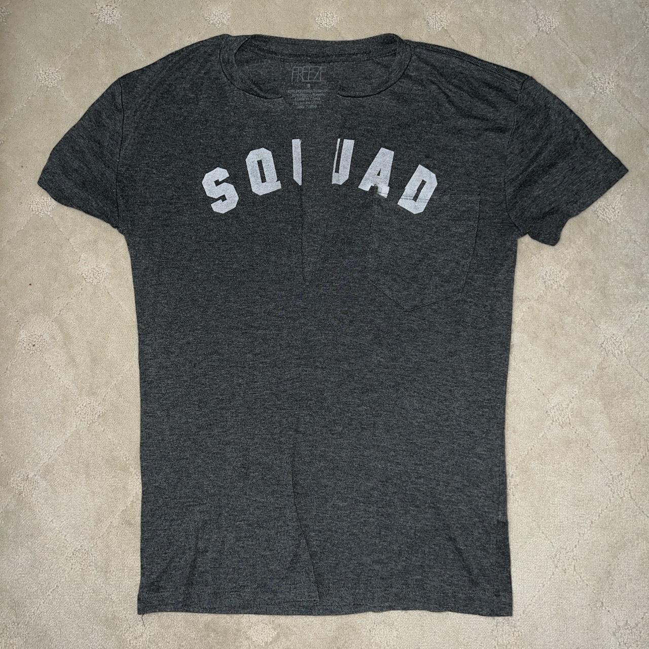 ‘SQUAD’ deep V nexk dark grey cotton t-shirt - Depop