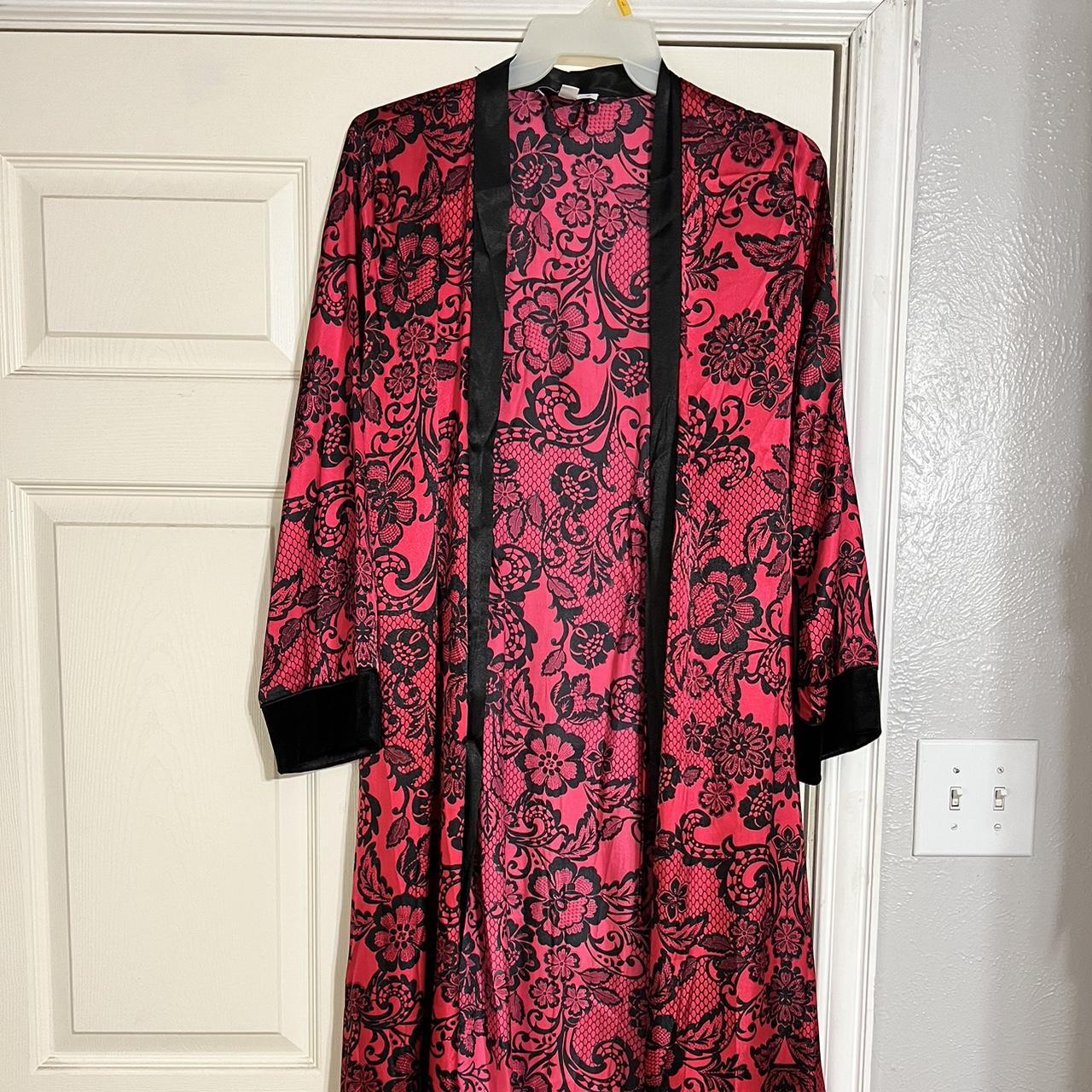 long satin robe with velvet cuffs. never worn, but... | Depop