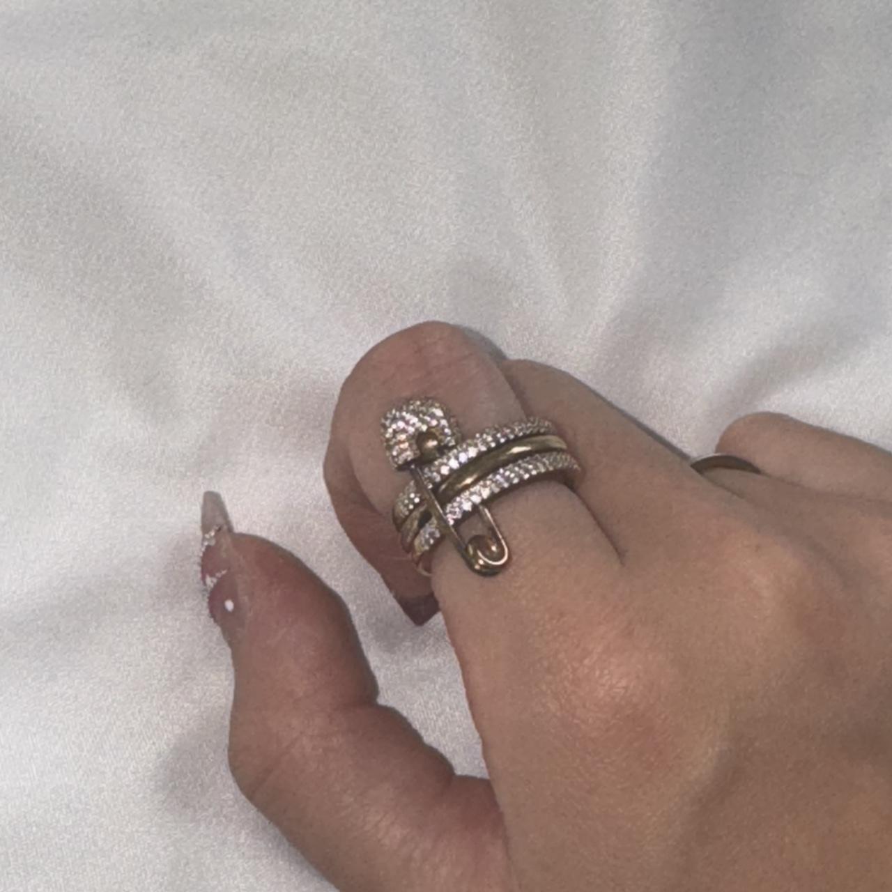 APM MONACO TRIPLE HOOP SAFETY PIN RING IN GOLD -... - Depop