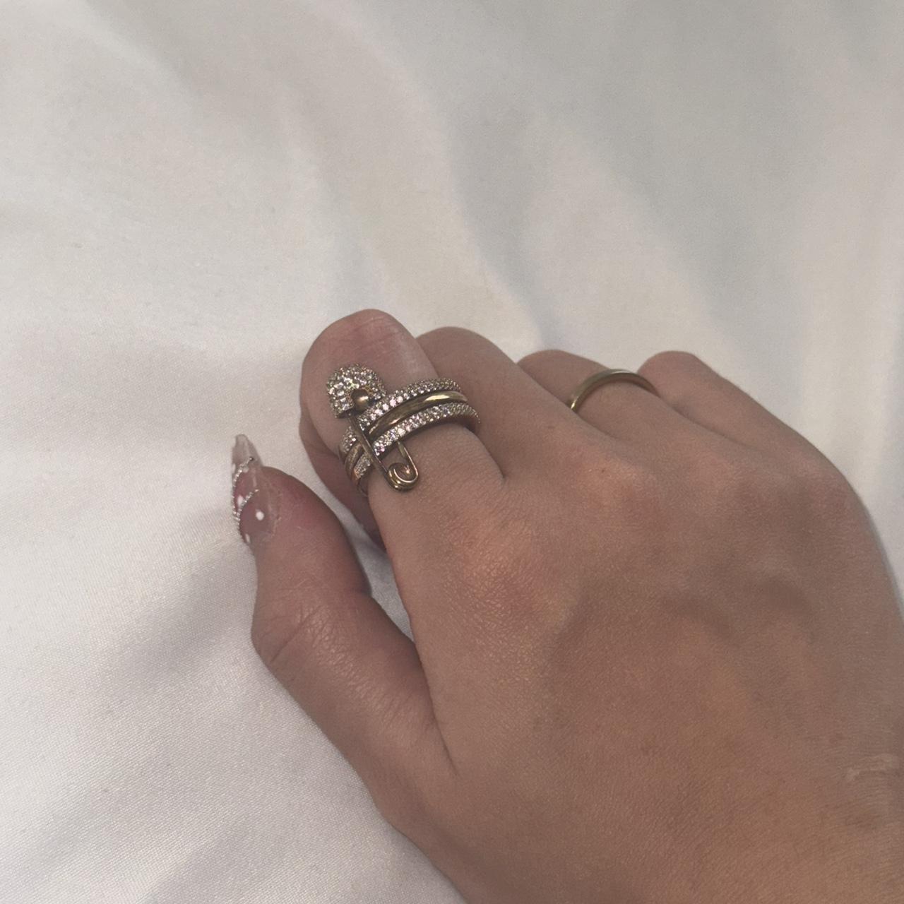 APM MONACO TRIPLE HOOP SAFETY PIN RING IN GOLD -... - Depop