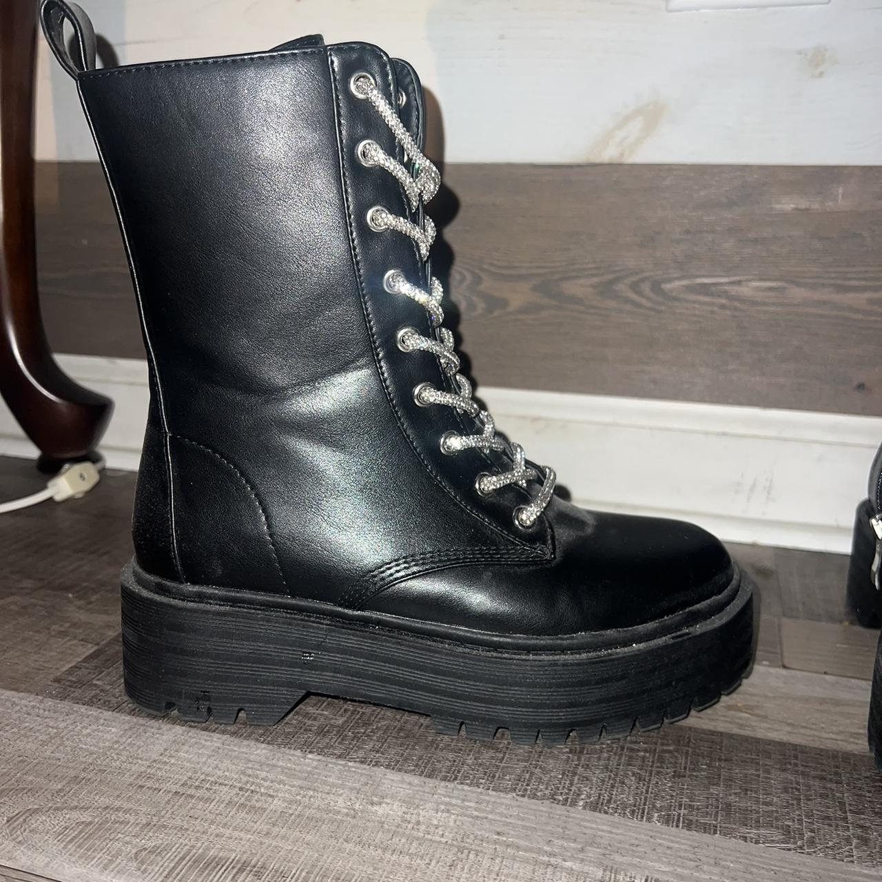 shin-high combat boots/ party boots, glitter laces,... - Depop