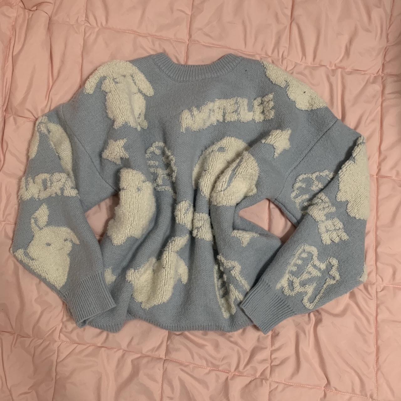 Cutecore Blue & White Sweater with Bunnys!! Size XL... - Depop