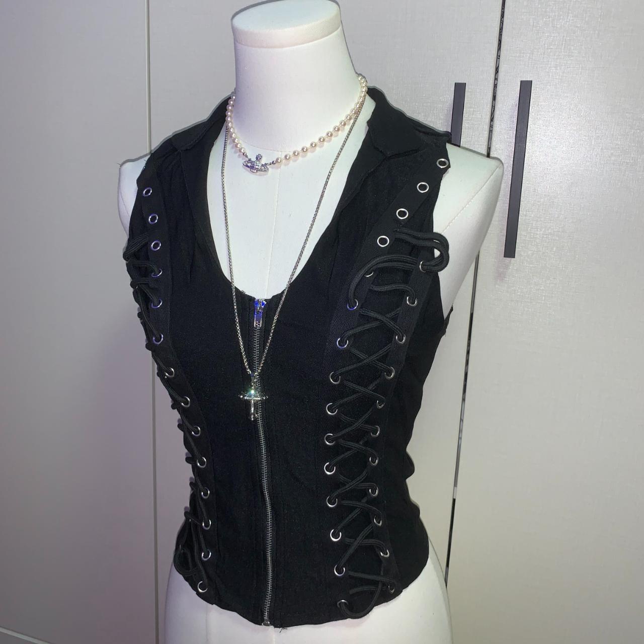 y2k punk laced zip up tank top ♡ ♡ brand new, size... | Depop