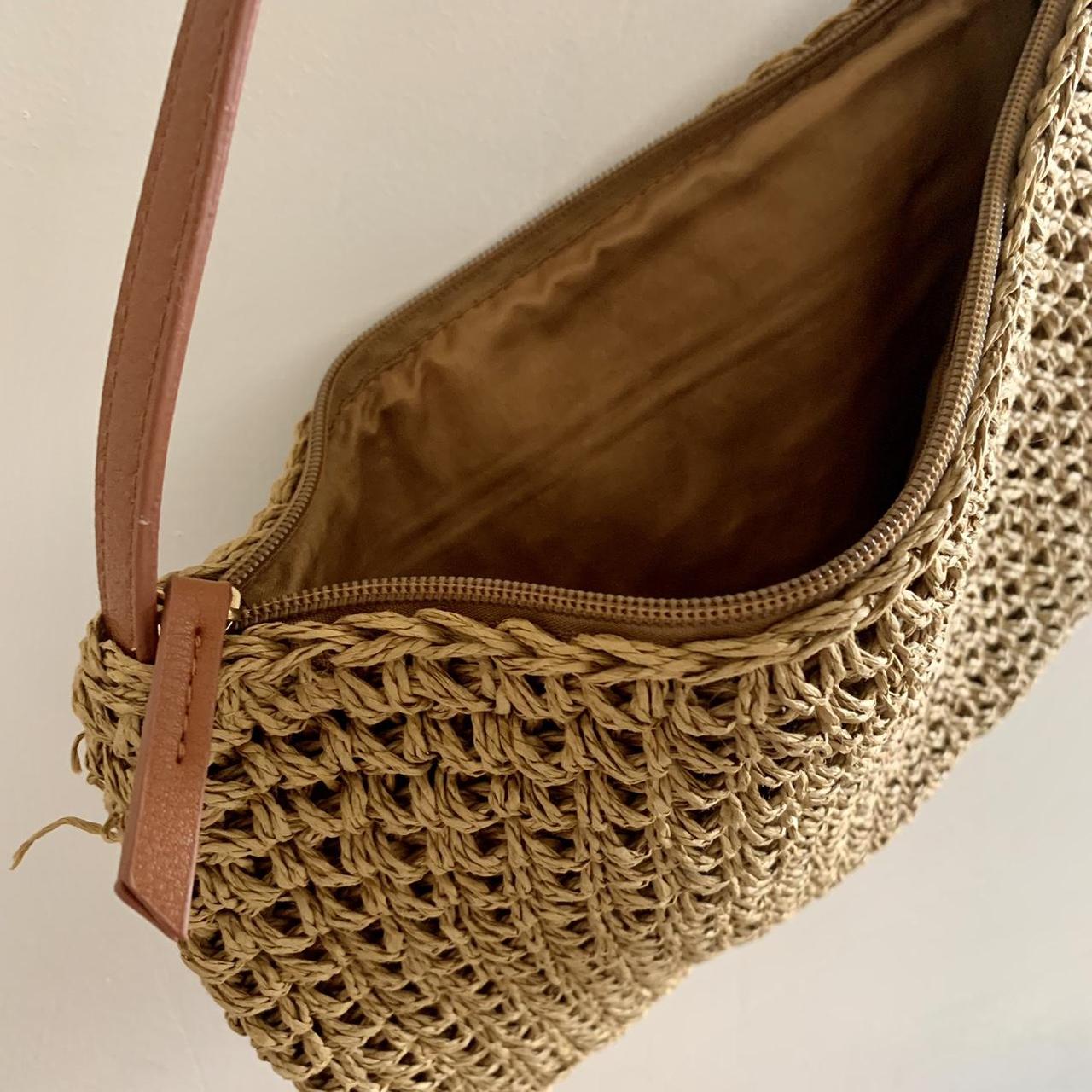 Rattan Handbag Straw Woven Bag Tan Faux Leather... - Depop