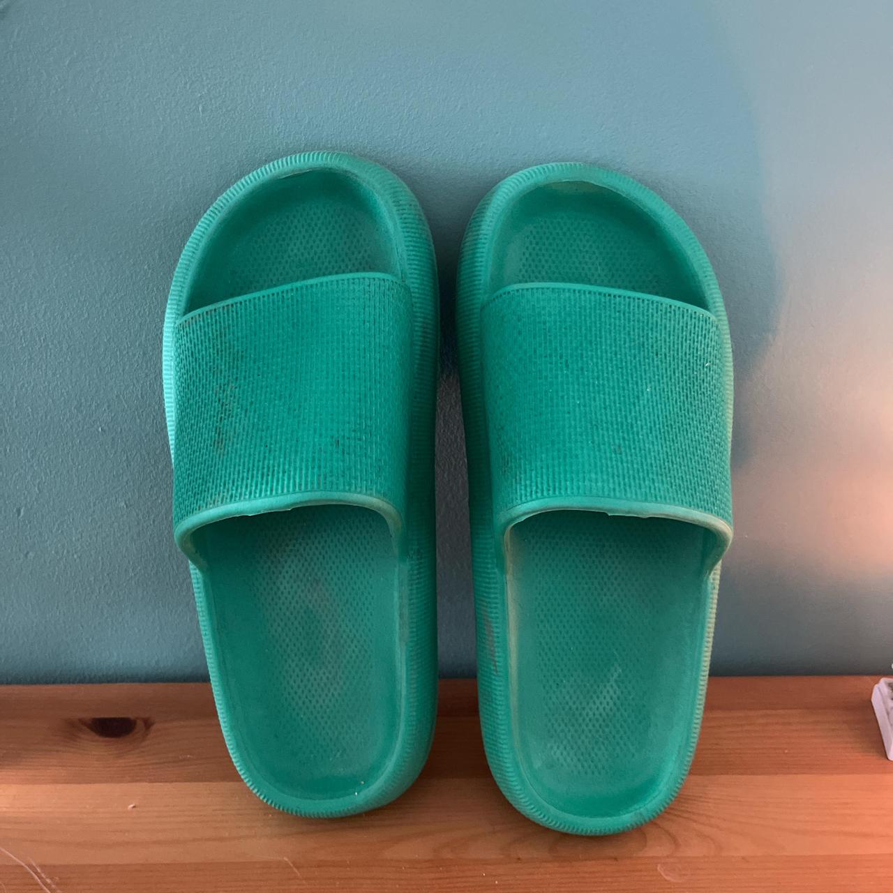 Green plastic slides, UK women’s 6, worn but in good... - Depop