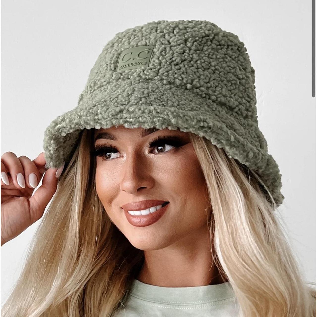 Sage green Sherpa bucket hat like new cc brand - Depop