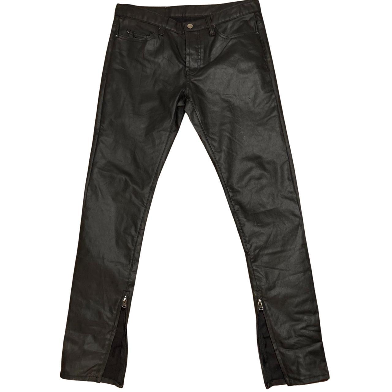 MNML Leather Pants Zipper Bottom Flare - Depop