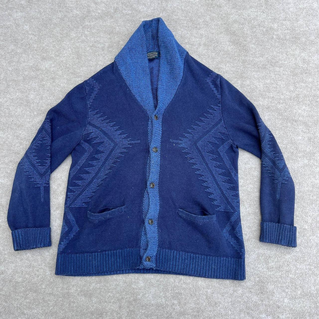 Modern Pendleton Blue Aztec Shawl Collar Cardigan... - Depop