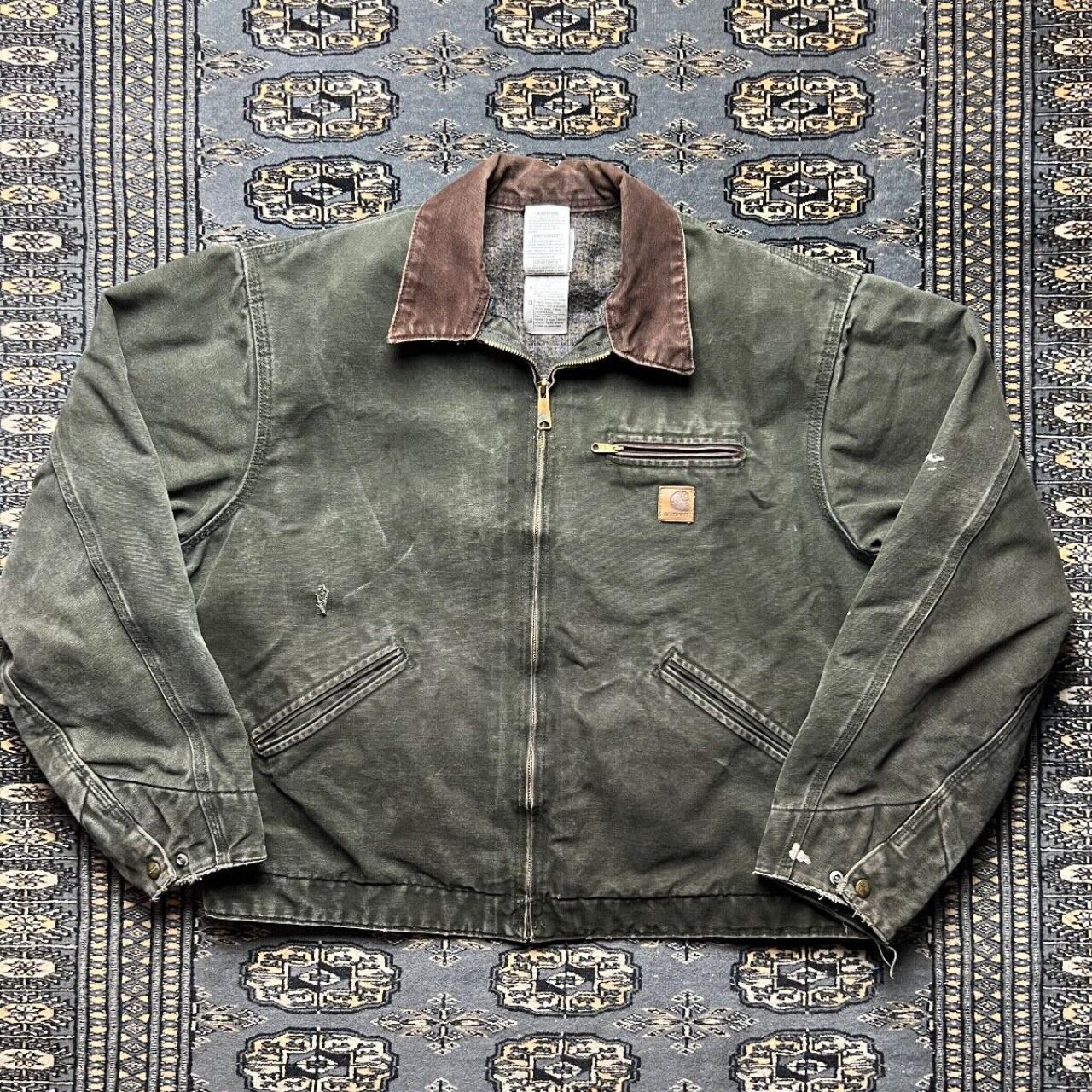 Vtg Carhartt Detroit J97 Mos Green Blanket Lined... - Depop
