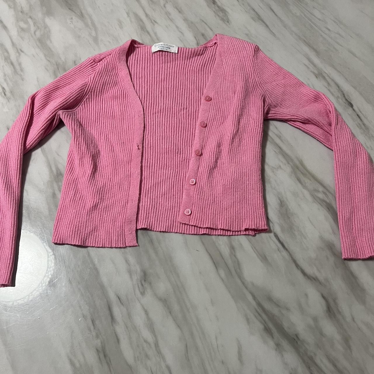 Skintight soft pink button up cropped sweater Very... - Depop