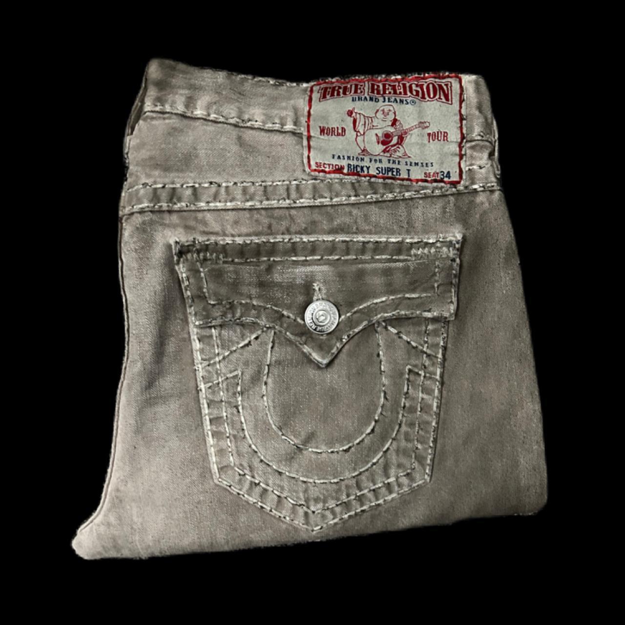 FIRE WAXED GREY TRUE RELIGION JEANS WITH SUPER T... - Depop