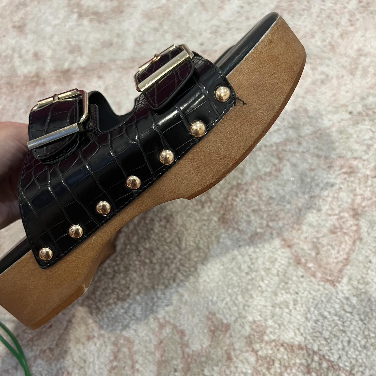 Faux leather and gold clogs super cute never worn... - Depop