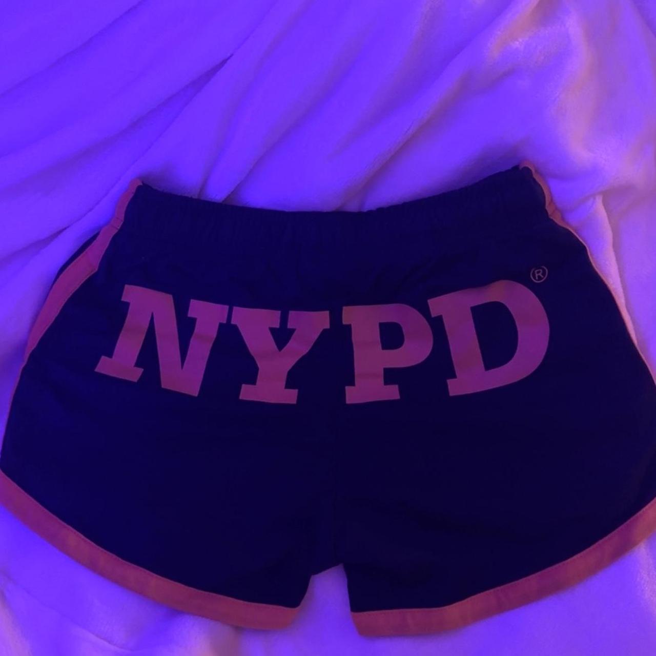 yellow and navy NYPD (booty) pj shorts bought in... | Depop