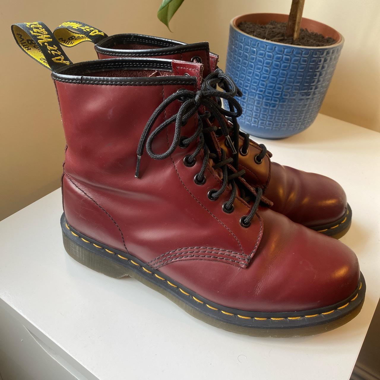 DR MARTENS - CHERRY RED SMOOTH 1460 LEATHER LACE UP... - Depop