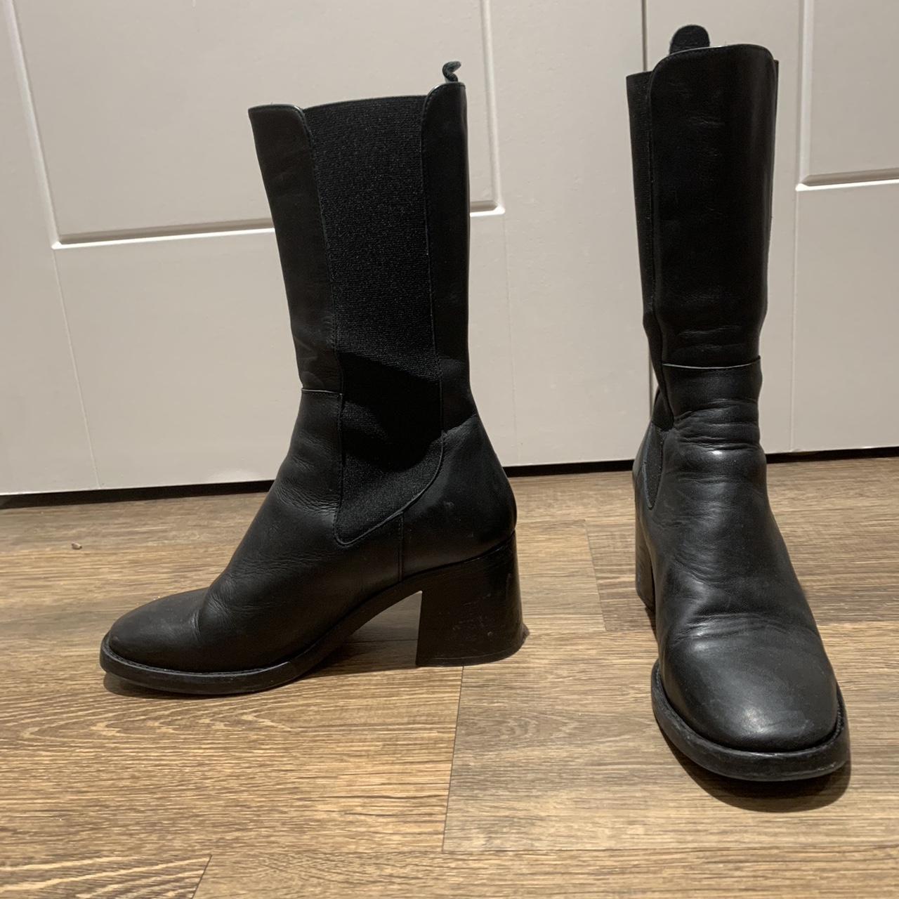 Miista Macy black leather slip on boots, worn with... - Depop