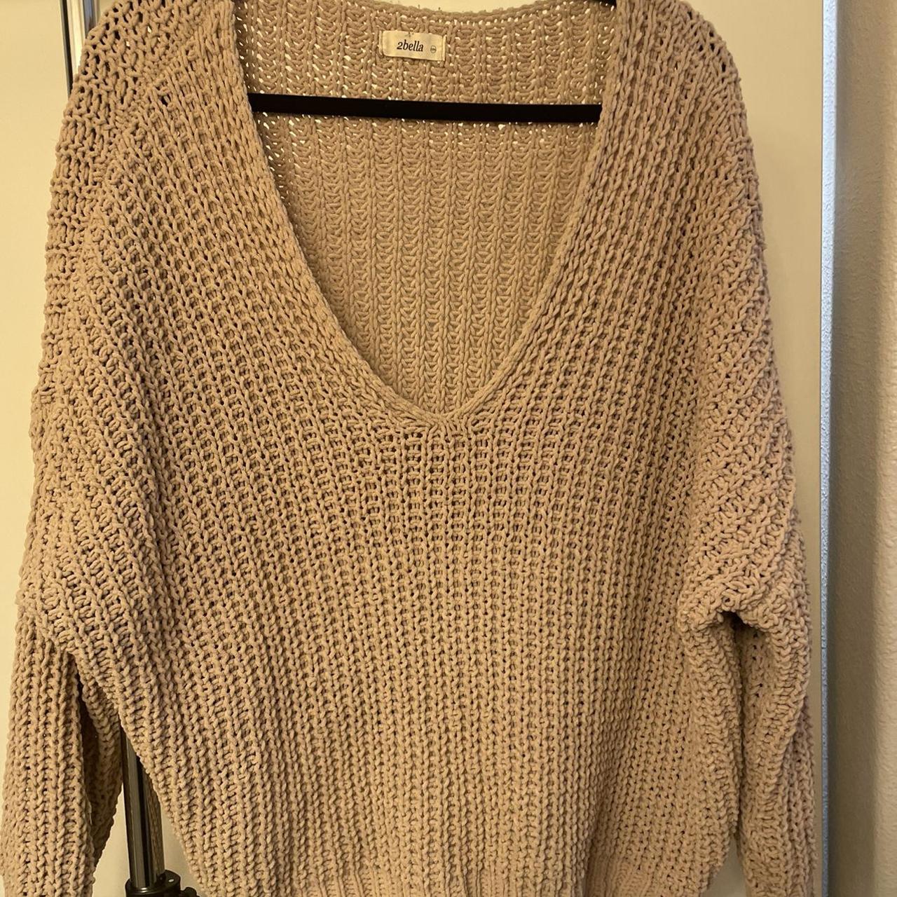 Chunky knit tan sweater. Slightly cropped and looks... - Depop