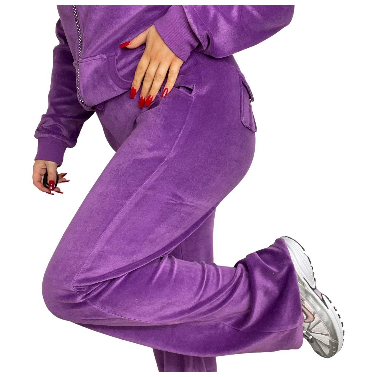 Purple velour 2 piece tracksuit set with diamanté... - Depop