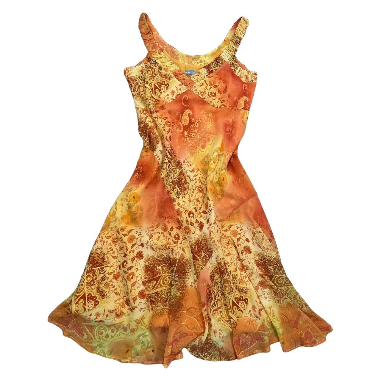 Y2K orange & yellow mesh maxi dress. Labelled: Per... - Depop