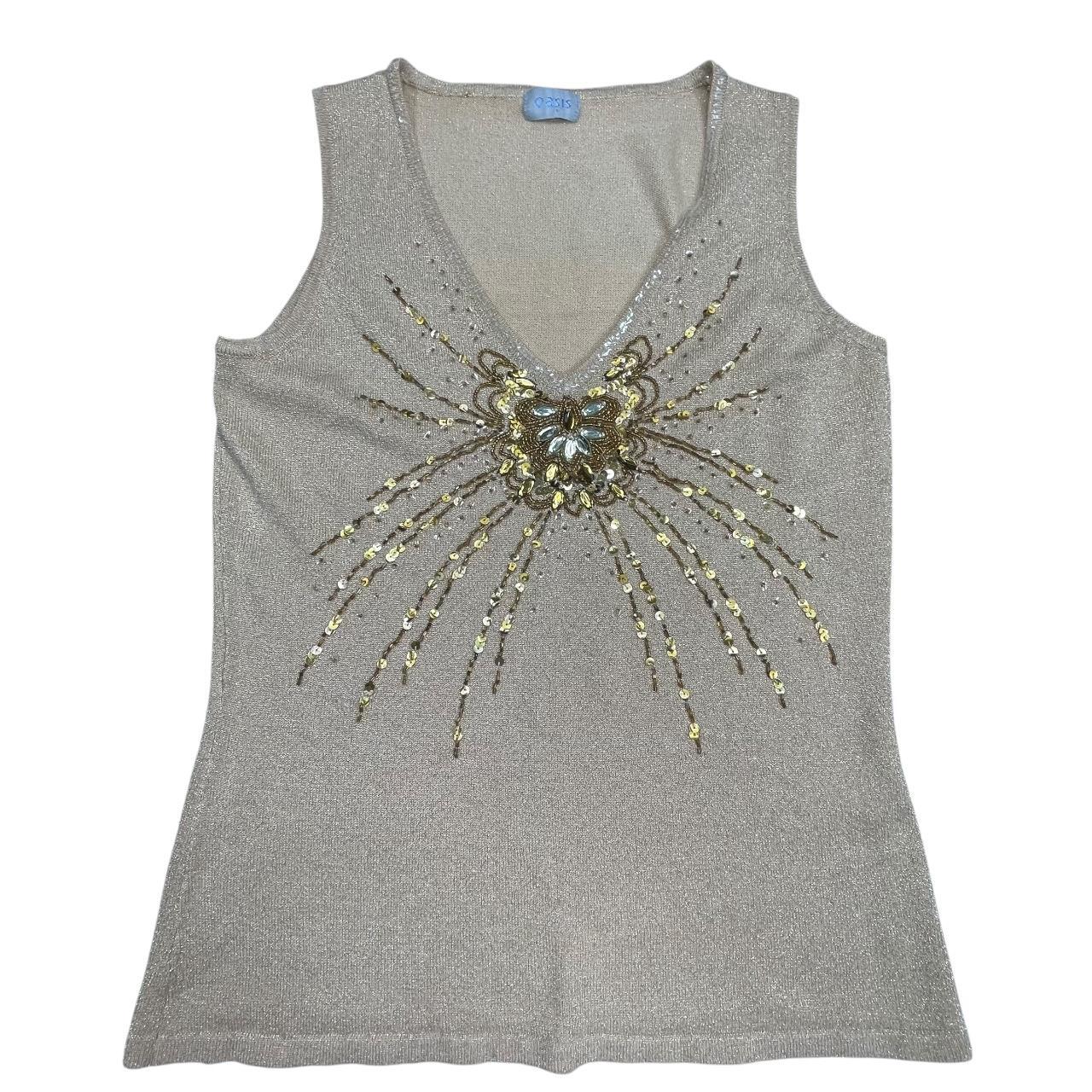 Y2K sparkly gold detail vest top Labelled: Oasis... | Depop