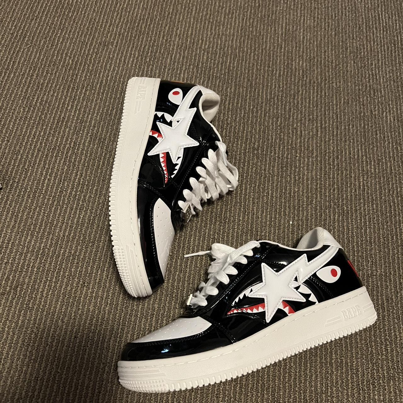 Bapesta Shark Black and White. US10. 9.5/10... - Depop