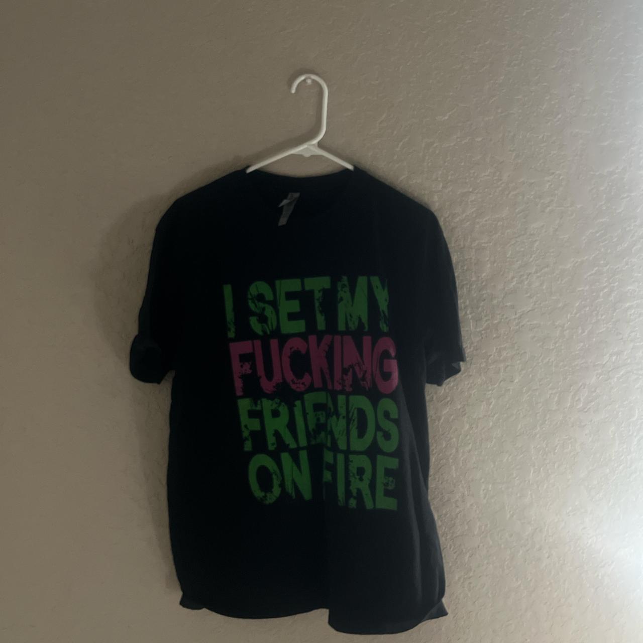 Black and green I set my friends on fire band tee... | Depop