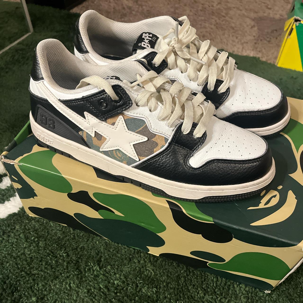 Bapesta camo black and white worn abt 3 times not... - Depop