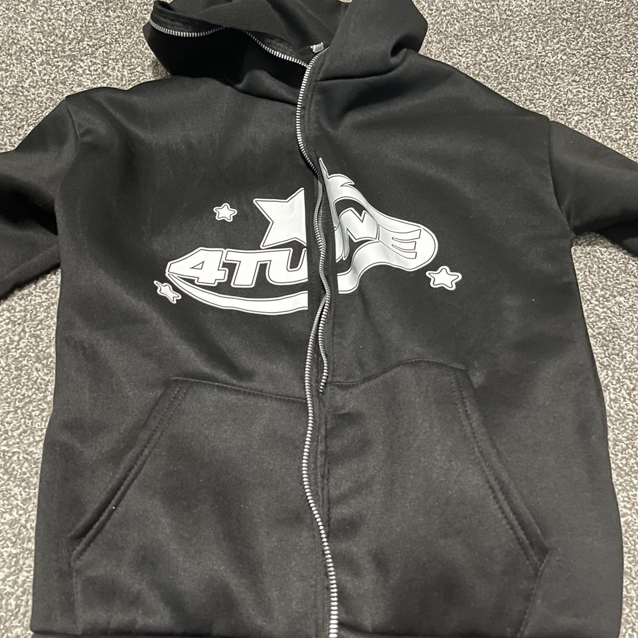 black and white 4tune full zip up hoodie - Depop