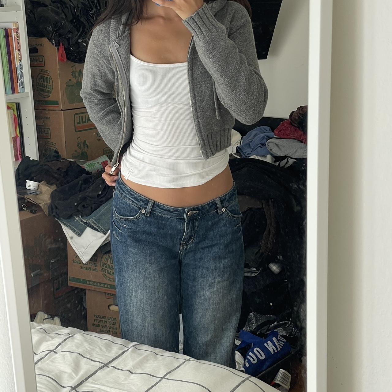 grey knit cropped jacket never worn modelled on 5’7” - Depop