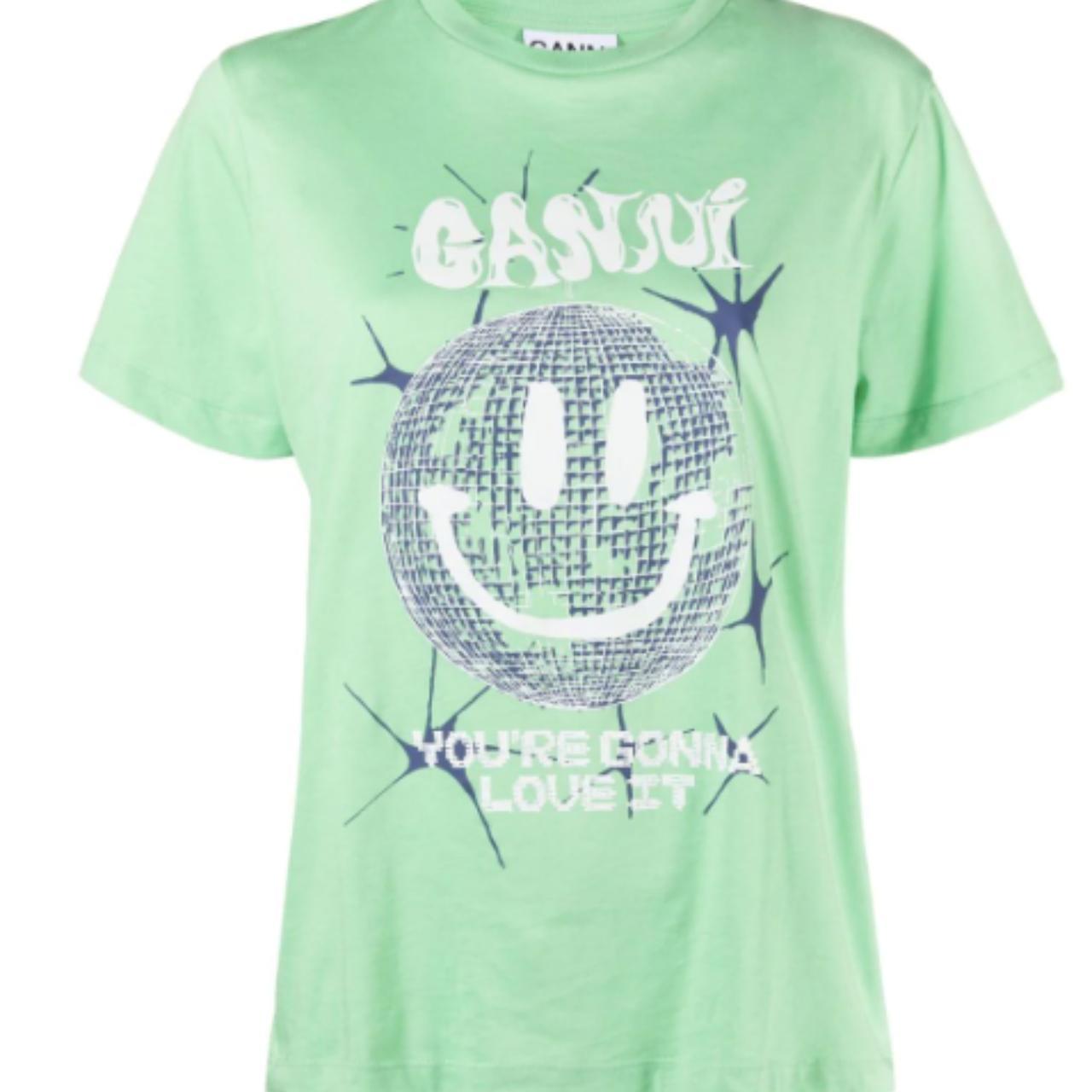 Ganni Smiley Green Relaxed T-Shirt Condition:... - Depop