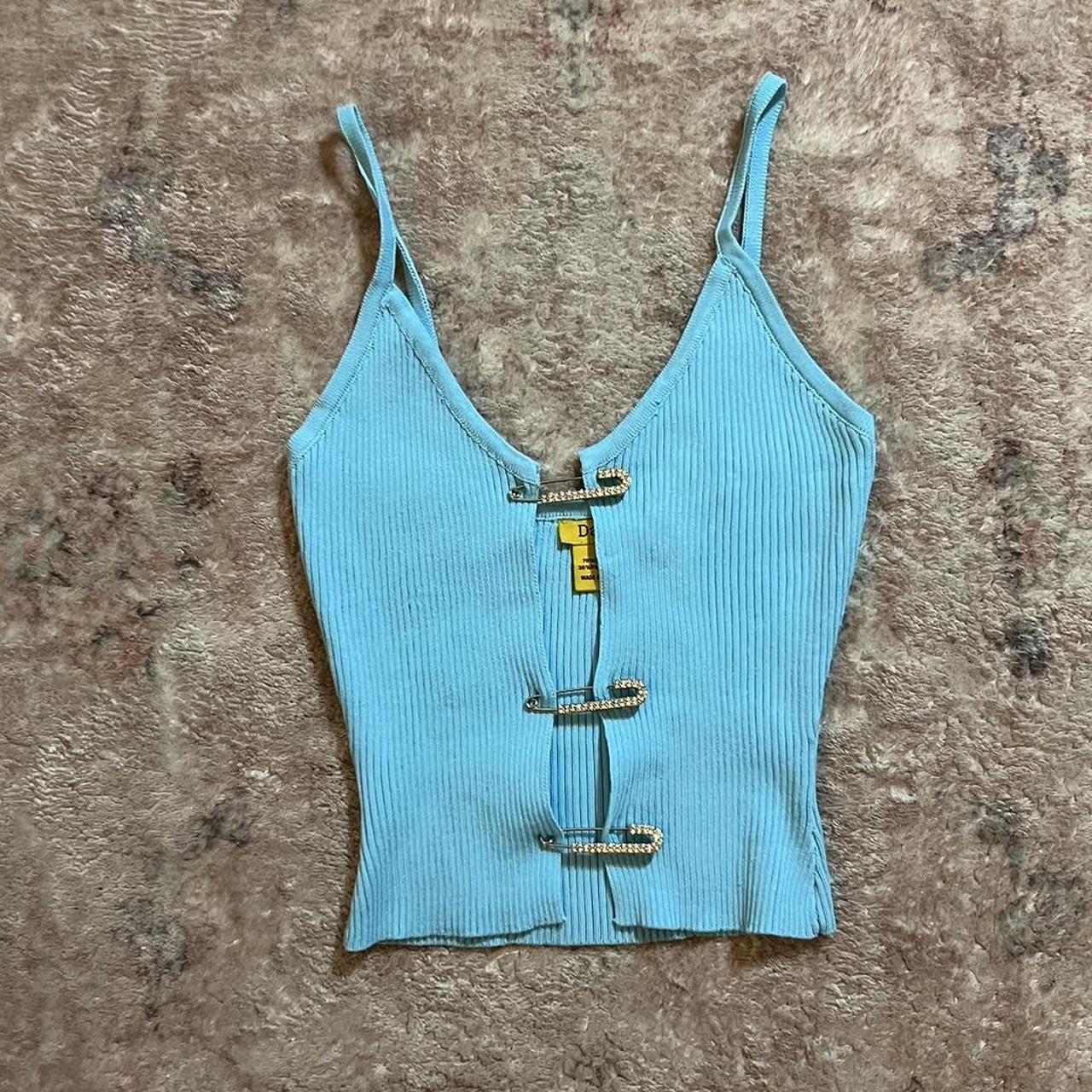 blue crop tank with rhinos safety pins. good for... - Depop